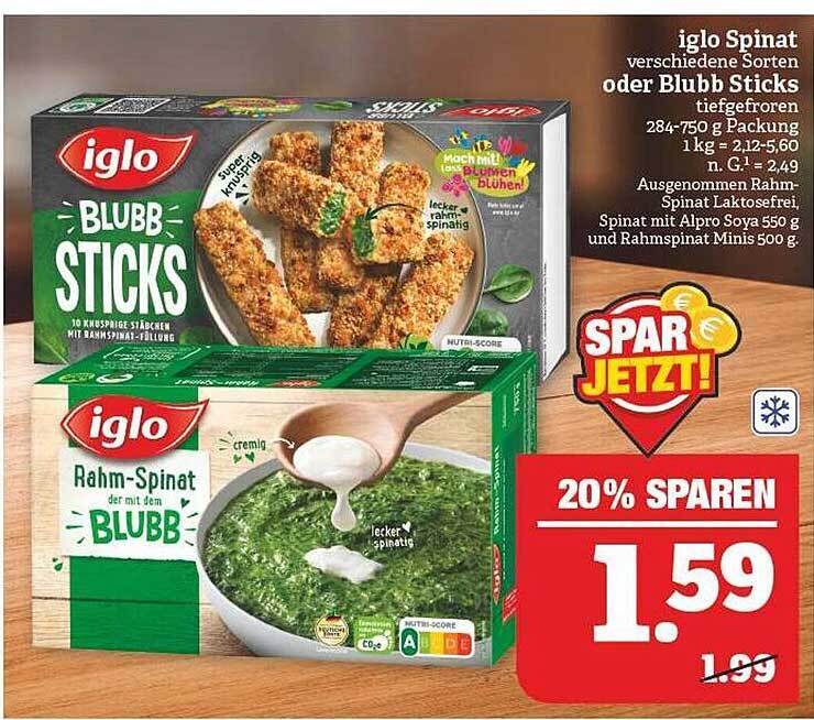 Iglo spinat oder blubb sticks Angebot bei Marktkauf
