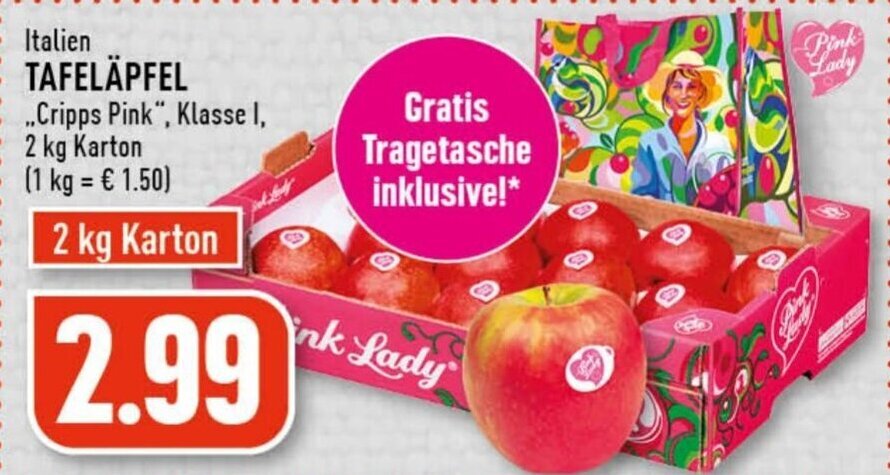 Pink Lady Tafeläpfel 2 kg Karton Angebot bei Edeka