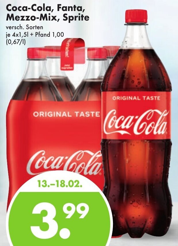 Coca-cola, fanta, mezzo mix, sprite 4x1,5 l