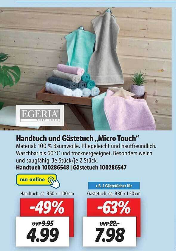 Egeria handtuch und gästetuch „micro touch“ Angebot bei Lidl