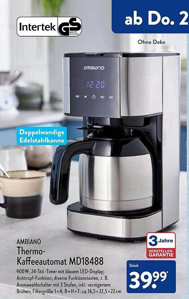 Ambiano thermo-kaffeeautomat md18488 Angebot bei Aldi Nord