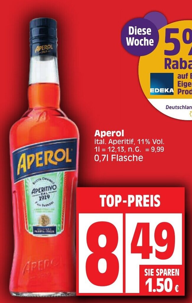 Aperol 0,7 l Flasche Angebot bei Edeka