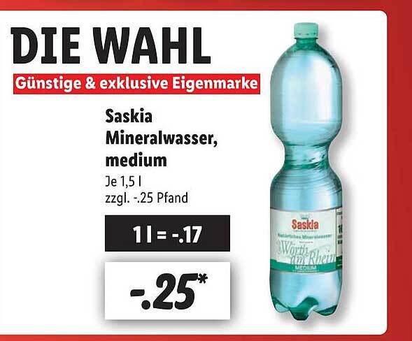 Saskia mineralwasser, medium Angebot bei Lidl