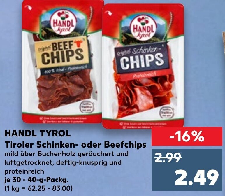 Handl Tyrol Tiroler Schinken oder Beefchips 30-40 g Packg. Angebot bei ...