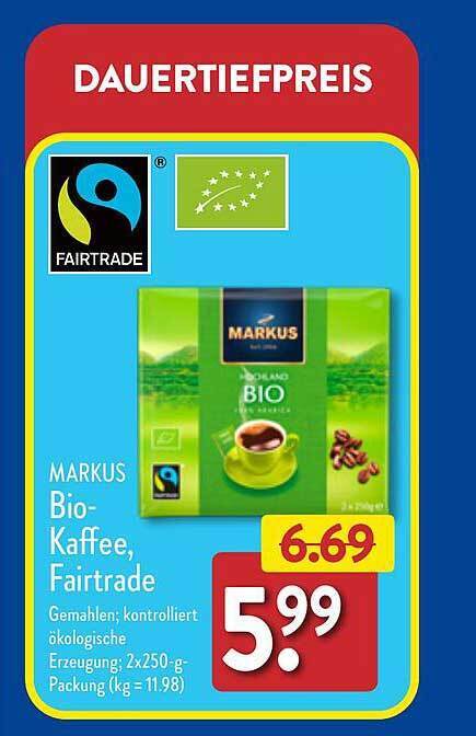 Markus bio-kaffee, fairtrade Angebot bei Aldi Nord
