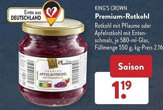 King's crown premium-rotkohl Angebot bei Aldi Süd