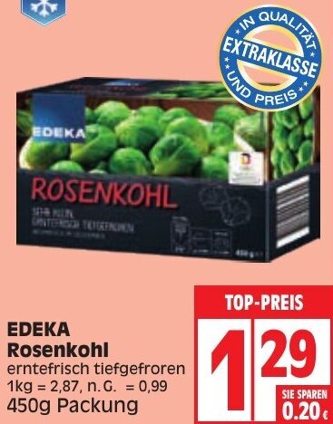 Edeka Rosenkohl 450g Packung Angebot bei Edeka