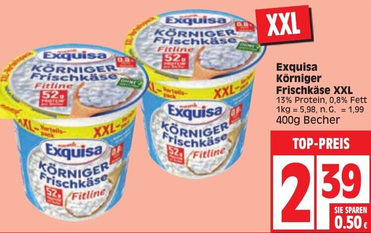 Exquisa Körniger Frischkäse XXL 400g Becher Angebot bei Edeka