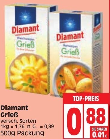 Diamant Grieß 500 g Packung Angebot bei Edeka