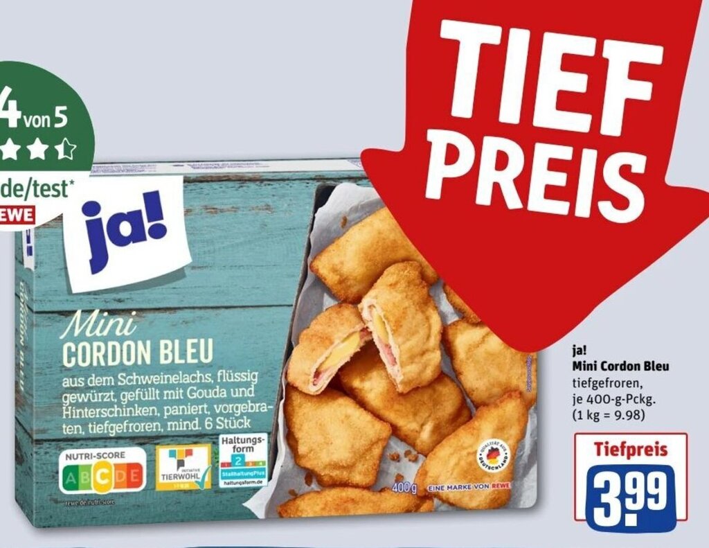 ja! Mini Cordon Bleu 400 g Pckg. Angebot bei REWE Center