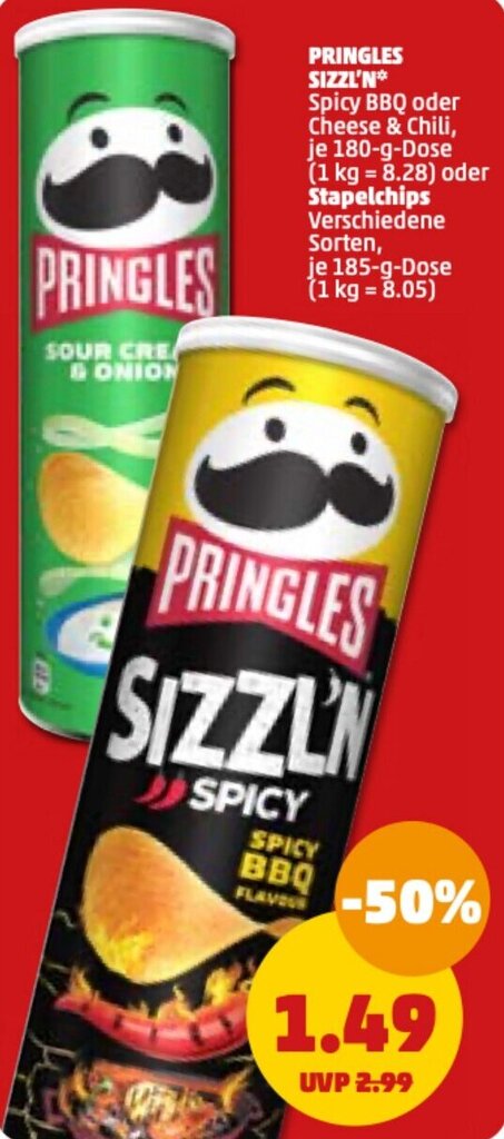 Pringles Sizzl'n 180 g oder Stapelchips 185 g Dose Angebot bei PENNY