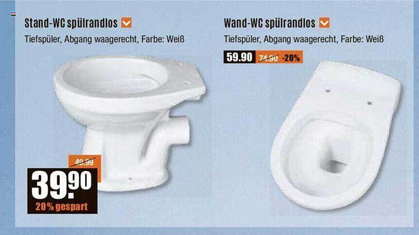 Stand-wc spülrandlos oder wand-wc Angebot bei V Baumarkt