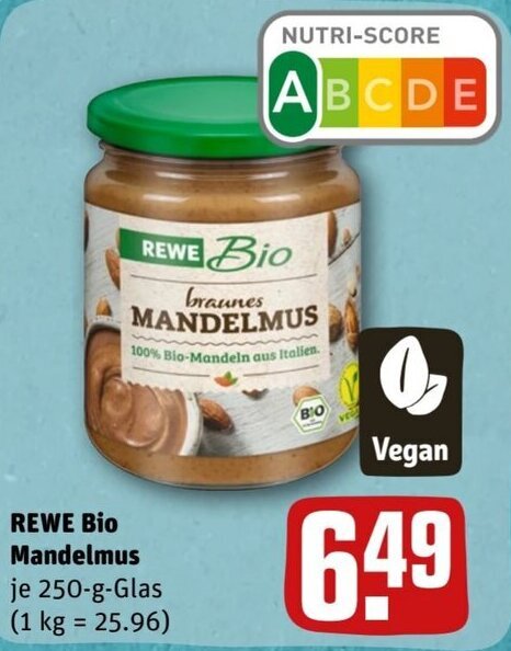 Rewe Bio Mandelmus 250 g Glas Angebot bei REWE