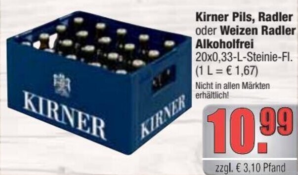 Kirner Pils, Radler oder Weizen Radler Alkoholfrei 20x0,33 L Angebot ...