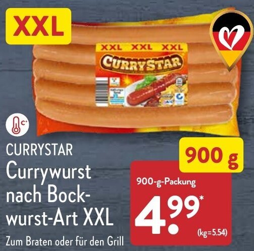 Currystar Currywurst nach Bockwurst Art XXL 900 g Packung Angebot bei ...