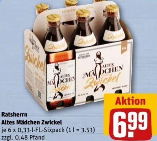Ratsherrn Altes Mädchen Zwickel 6x0,33 L-Fl. Angebot bei REWE Center