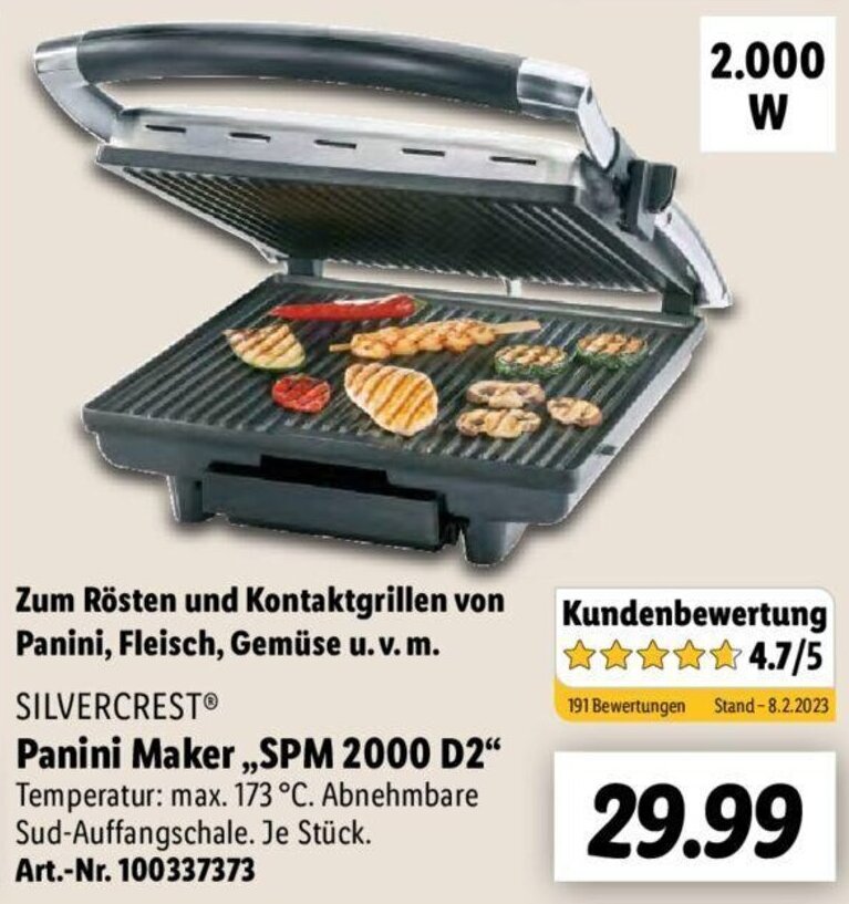Silvercrest Panini Maker SPM 2000 D2 Angebot bei Lidl