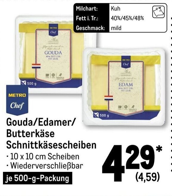 Metro Chef Gouda/Edamer/Butterkase 500g Angebot bei METRO