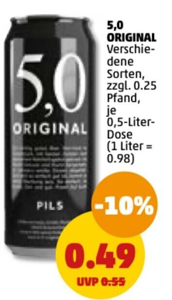 5.0 Original Bier 500ml Angebot bei PENNY