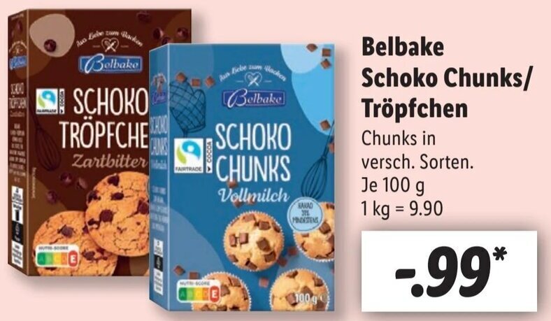 Belbake Schoko Chunks/Tröpfchen 100 g Angebot bei Lidl