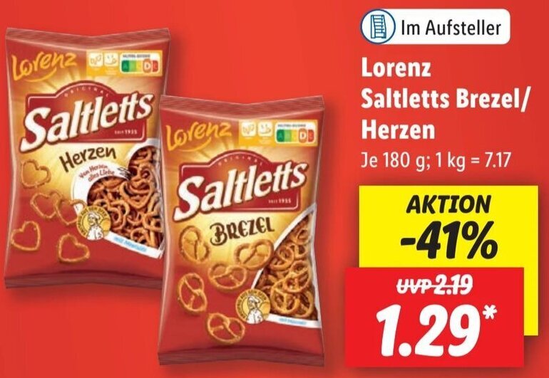 Lorenz Saltletts Brezel/Herzen 180 g Angebot bei Lidl