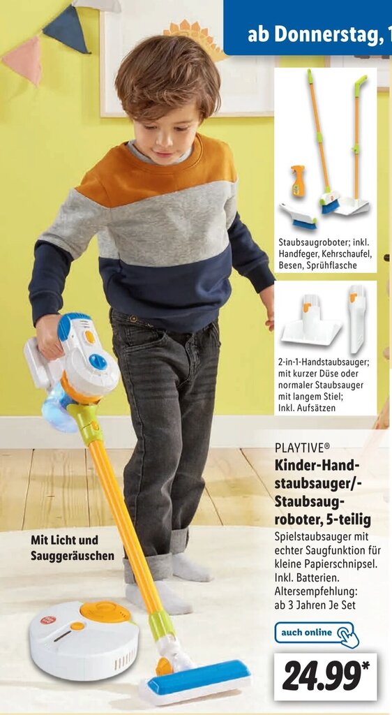 Playtive Kinder Handstaubsauger/Staubsaugroboter, 5-teilig Angebot bei Lidl
