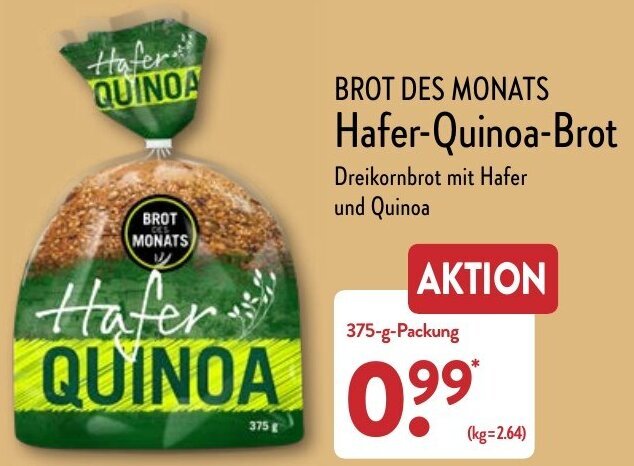 Brot Des Monats Hafer Quinoa Brot 375 g Packung Angebot bei Aldi Nord