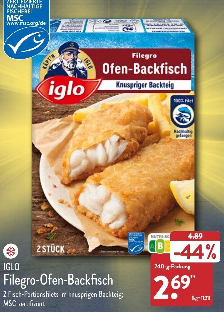 Iglo Filegro Ofen Backfisch 240 g Packung Angebot bei Aldi Nord