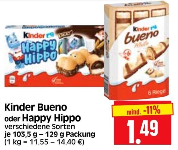 Kinder Bueno o. Happy Hippo 103,5/129 g Angebot bei Edeka Herkules