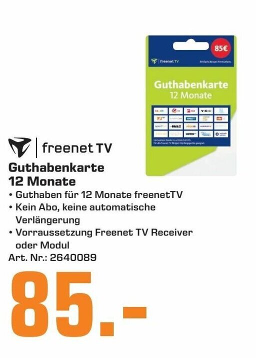Freenet TV Guthabenkarte 12 Monate Angebot bei Saturn