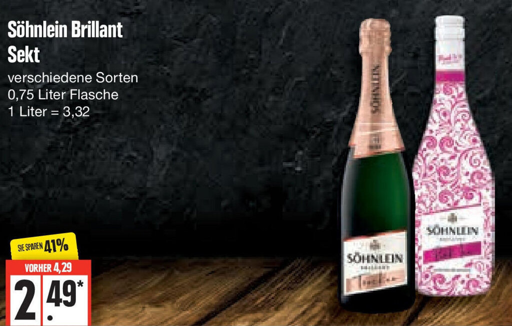 Söhnlein Brillant Sekt 0,75 Liter Flasche Angebot bei Edeka