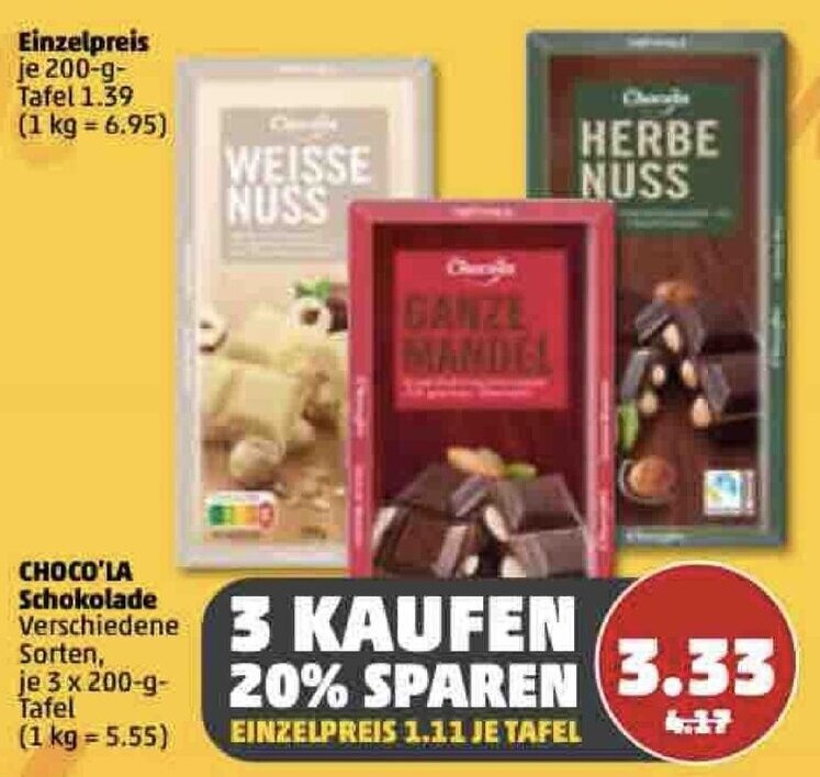 Choco'la Schokolade 3x200 g Tafel Angebot bei PENNY