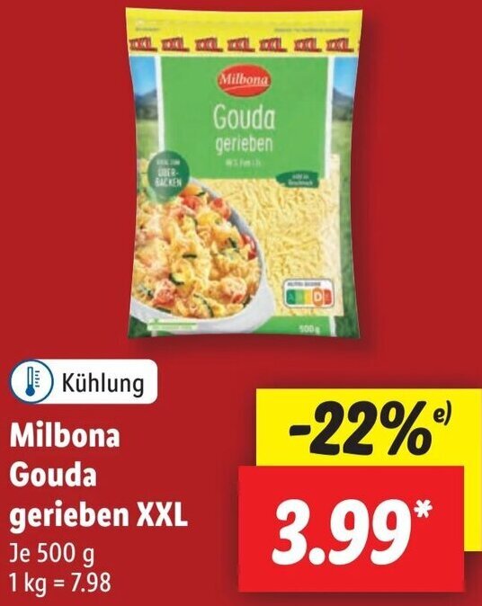 Milbona Gouda gerieben XXL 500 g Angebot bei Lidl