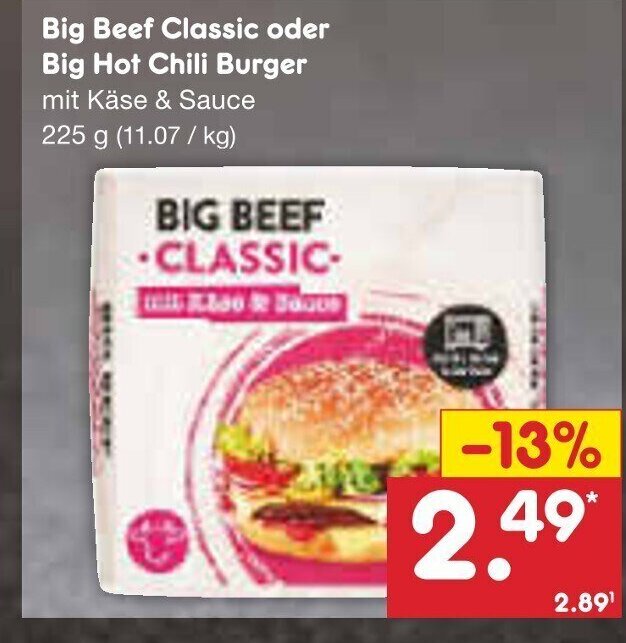 Big Beef Classic o. Big Hot Chili Burger 225g Angebot bei Netto Marken ...
