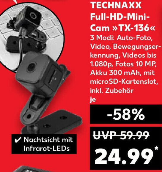 Technaxx Full HD Mini Cam TX-136 Angebot bei Kaufland