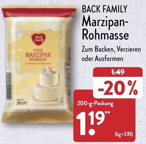 Back Family Marzipan Rohmasse 200 g Packung Angebot bei Aldi Nord