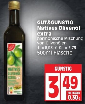 Gut & Günstig Natives Olivenöl extra 500ml Flasche Angebot bei Edeka