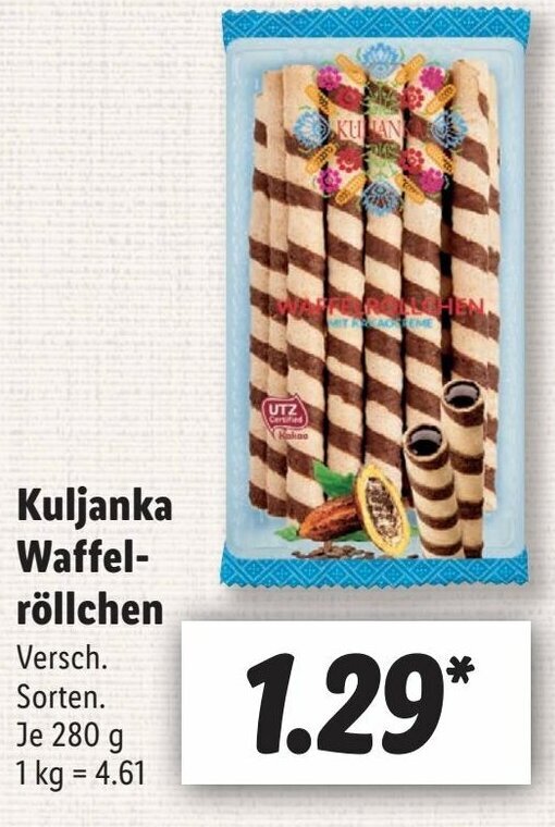 Kuljanka Waffelröllchen 280g Angebot bei Lidl