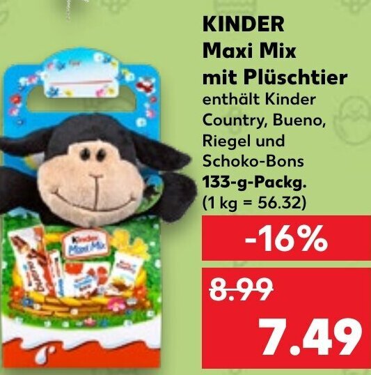 Kinder Maxi Mix mit Plüschtier 133 g Packg. Angebot bei Kaufland