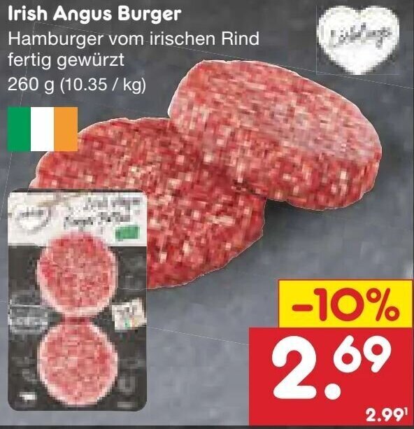 Irish Angus Burger 260 g Angebot bei Netto Marken-Discount