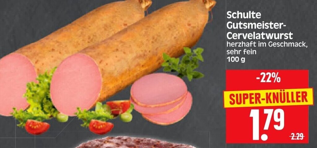 Schulte Gutsmeister-Cervelatwurst 100 g Angebot bei Edeka Herkules