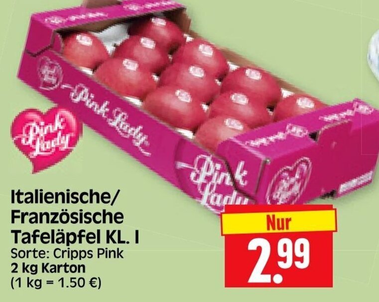 Pink Lady Italienische/Französische Tafeläpfel KL. I 2 kg Karton ...