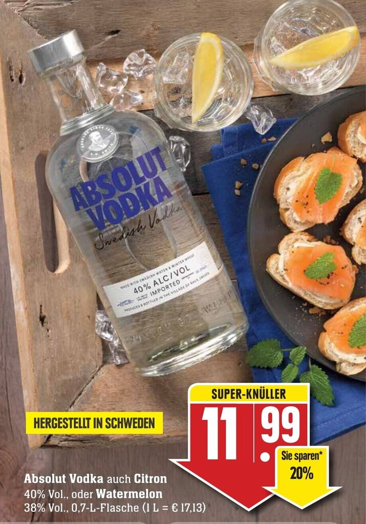 Absolut Vodka auch Citron oder Watermelon 0,7 L Flasche Angebot bei ...
