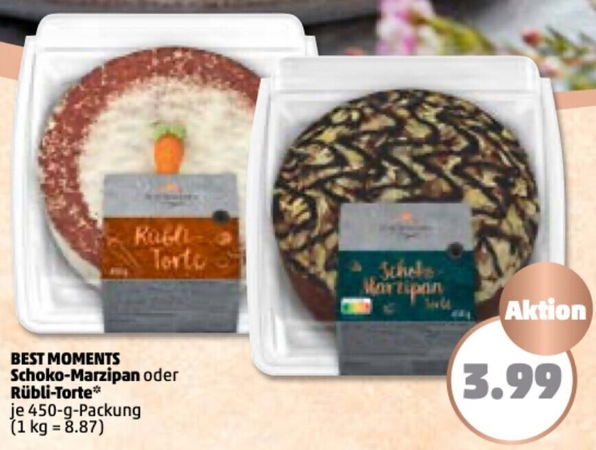 Best Moments Schoko Marzipan oder Rübli Torte 450 g Packung Angebot bei ...