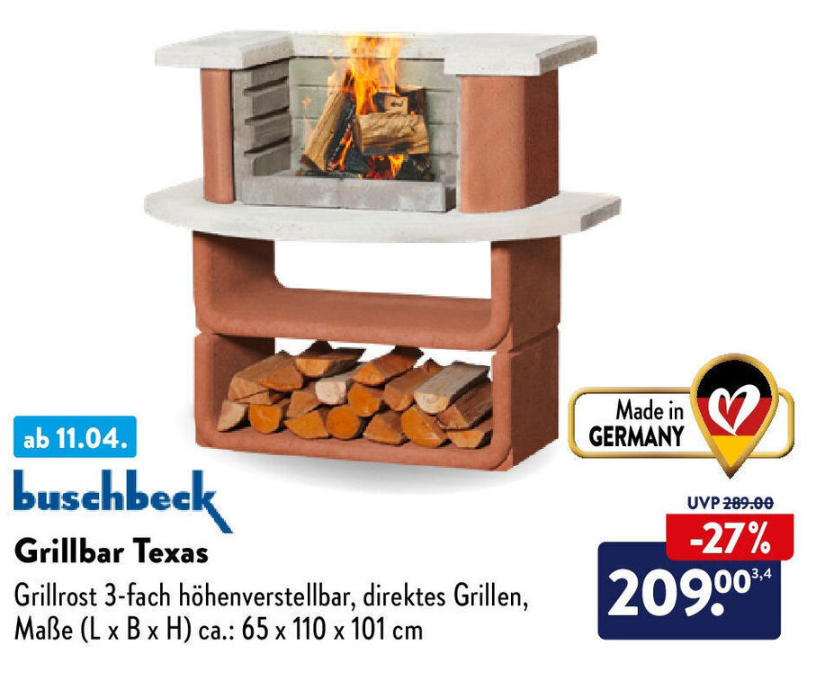 buschbeck Grillbar Texas ca. 65x110x101cm Angebot bei Aldi Nord