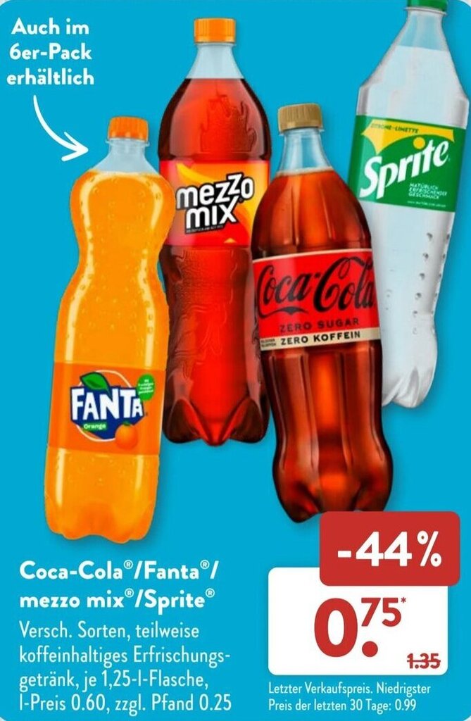 Coca-Cola/Fanta/Mezzo Mix/Sprite 1,25 L Flasche Angebot bei Aldi Süd