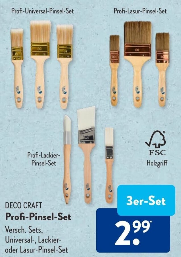 Deco Craft Profi Pinsel Set 3er Set Angebot bei Aldi Süd