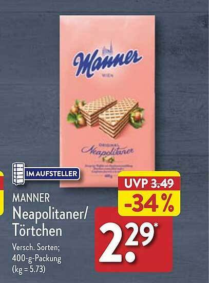 Manner neapolitaner oder törtchen Angebot bei Aldi Nord