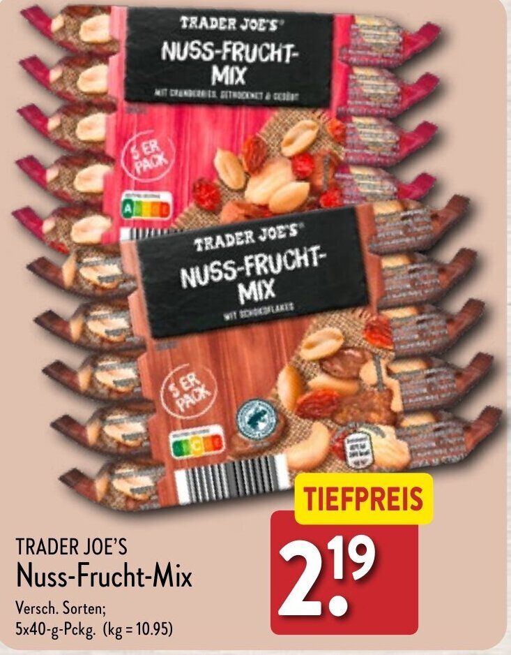 Trader Joe's Nuss Frucht Mix 5 x 40 g Pckg. Angebot bei Aldi Nord
