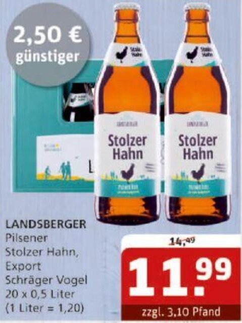 Landsberger Pilsener Stolzer Hahn 20x0,5 Liter Angebot bei Getränke Quelle